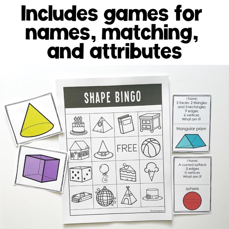 2D and 3D Shapes Bingo Names Match and Attributes Kindergarten and 1st ...