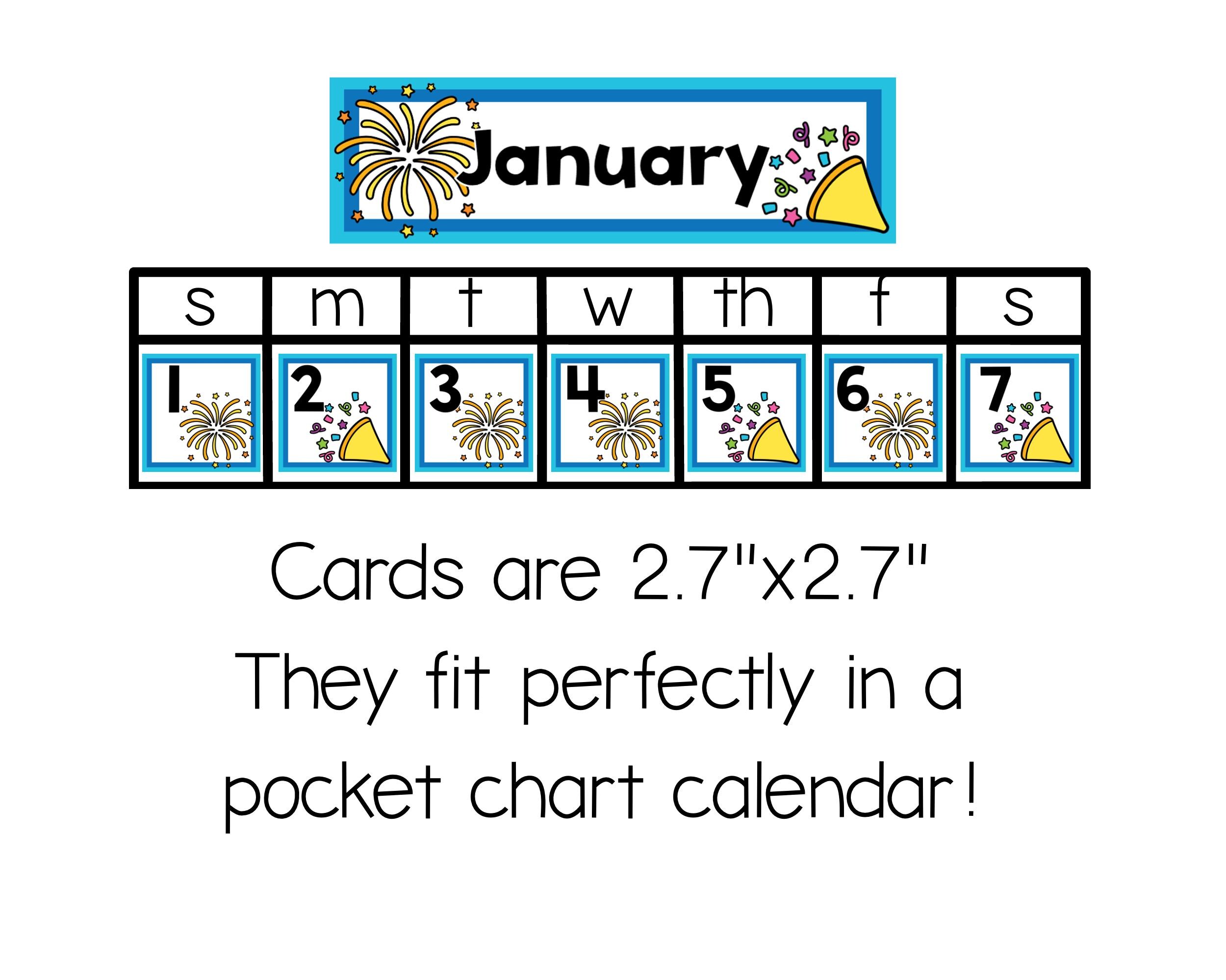 January Winter and New Year Calendar Numbers Cards Printable Color and ...