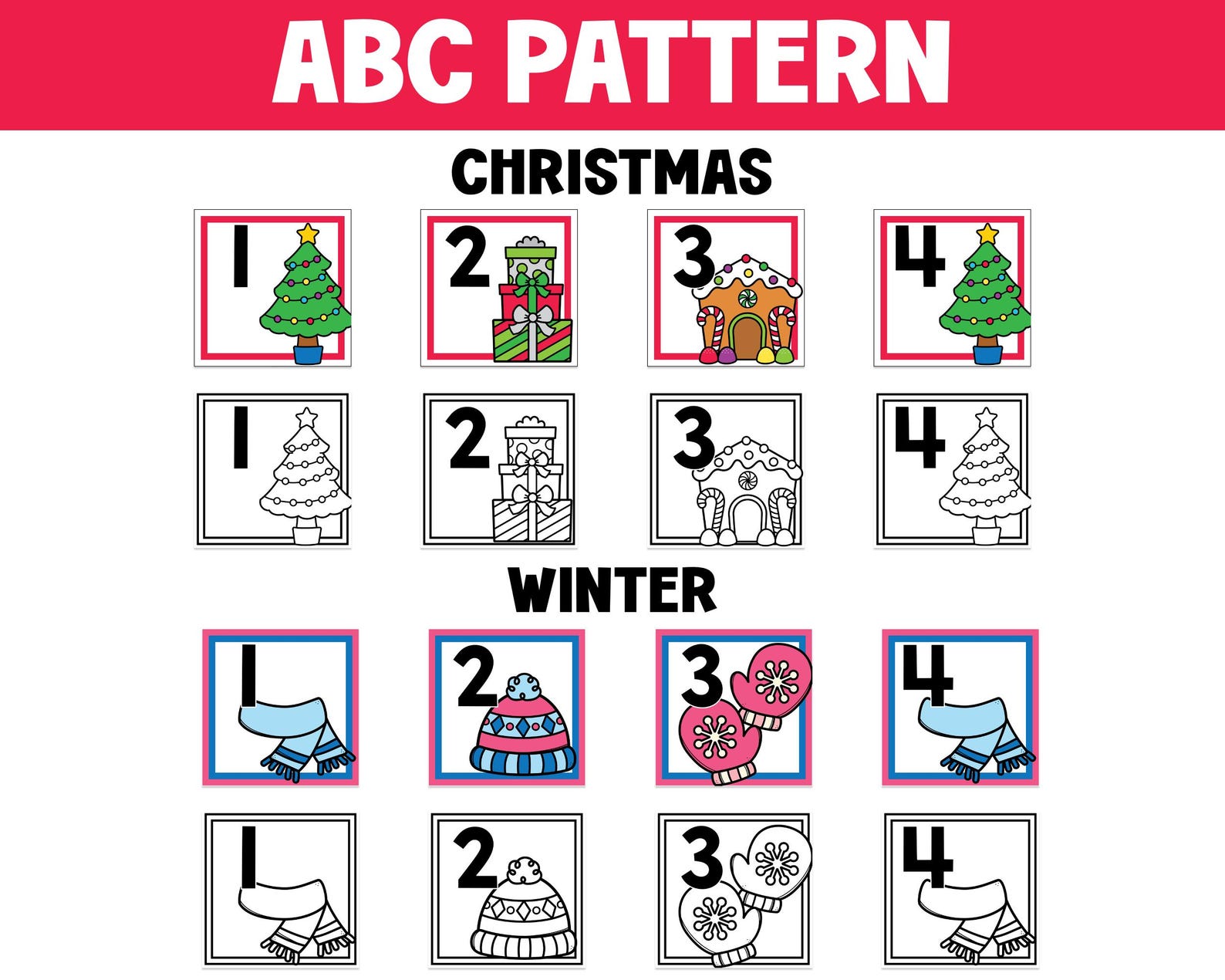 December Winter and Christmas Calendar Numbers Cards Printable Color ...