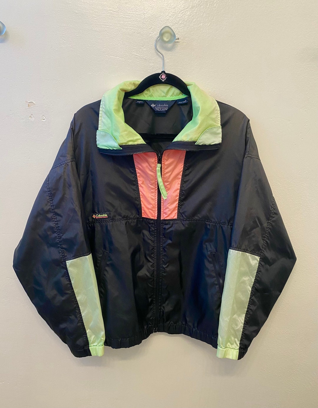 Vintage Neon Windbreaker 90s Columbia Jacket Full Zip Large - Etsy