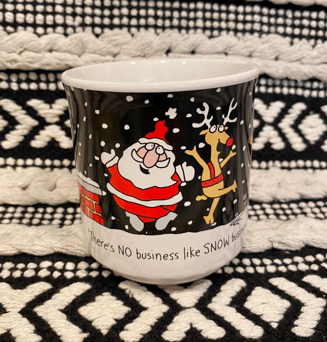 Vintage Susan Boynton Santa Coffee Mug Snow Reindeer Christmastime ...