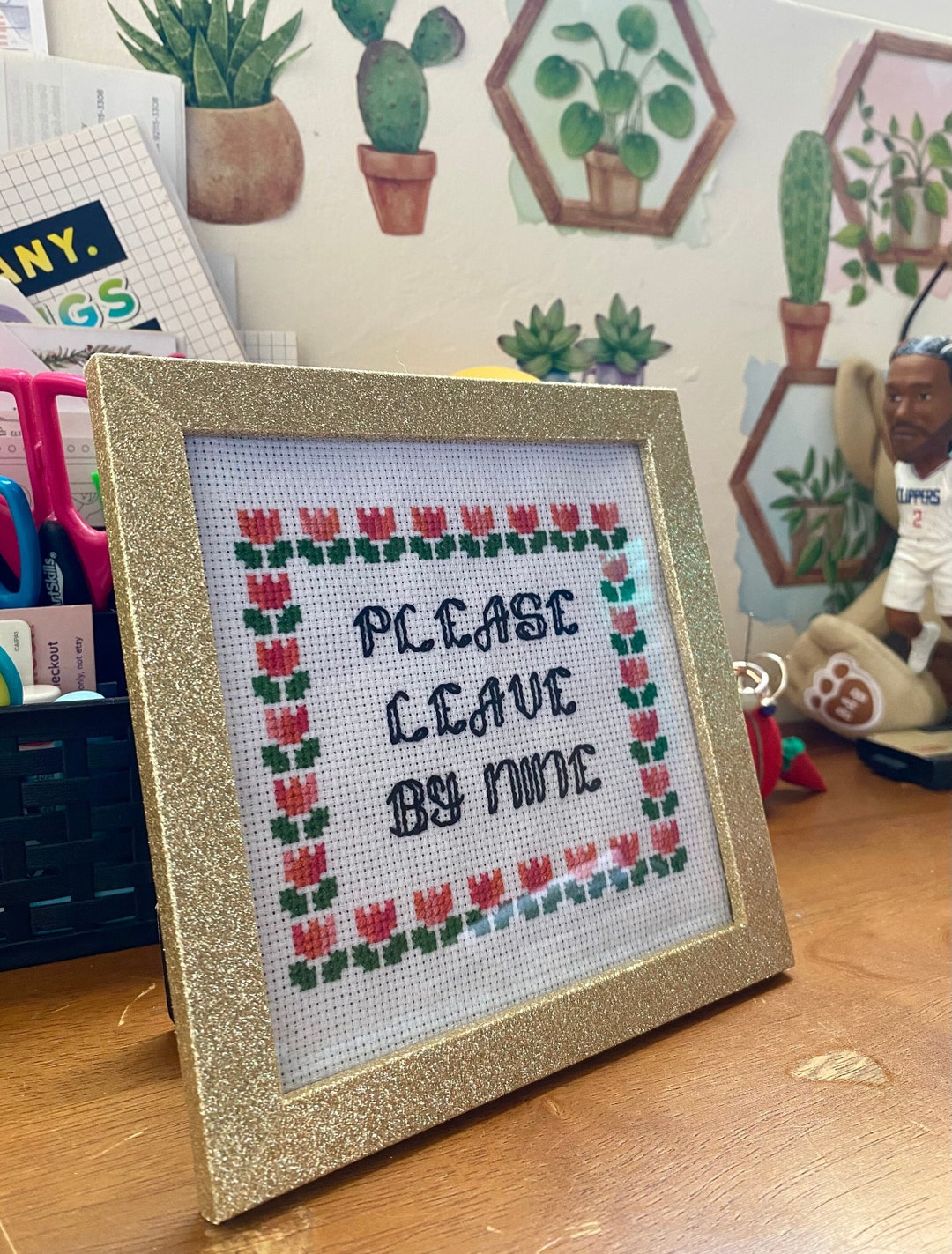 Handmade Cross Stitch Sign Please Leave by Nine Complete Needlepoint ...