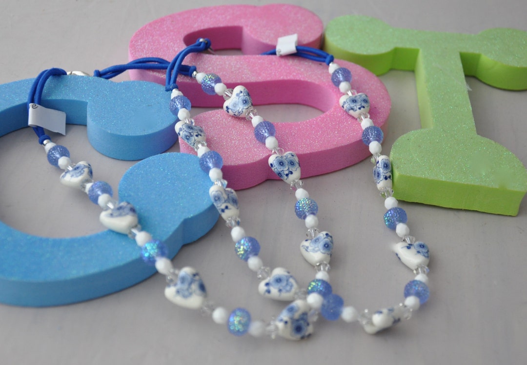 Handmade Beaded Delft Style Headband and Necklace , With Blue and White ...