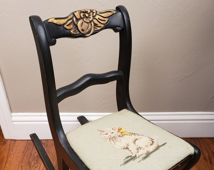 Children's Vintage Duncan Phyfe Rose Back Rocking Chair With Kitten ...