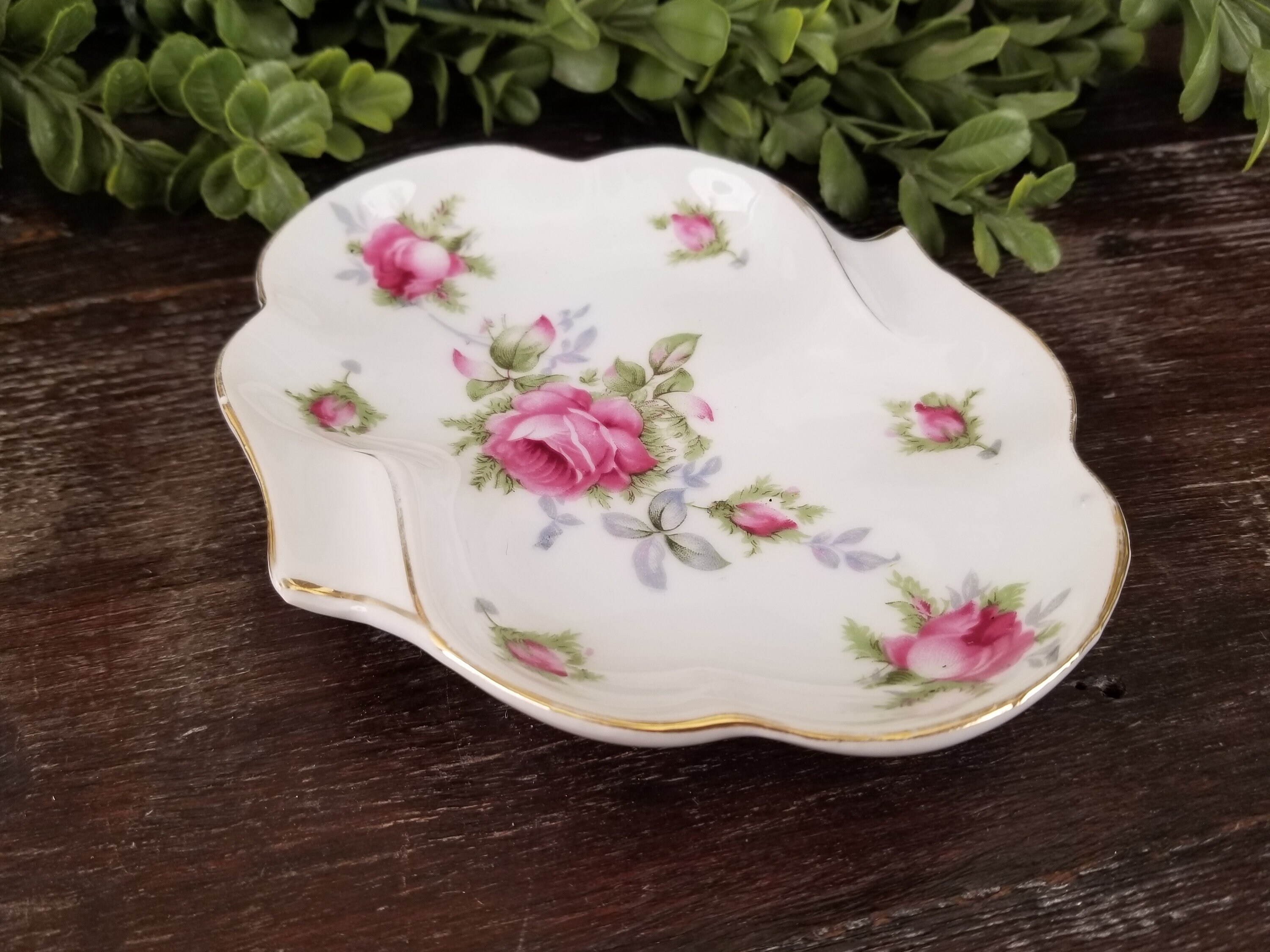 Vintage Lefton China Hand Painted Tray With Pink Roses Floral Trinket ...