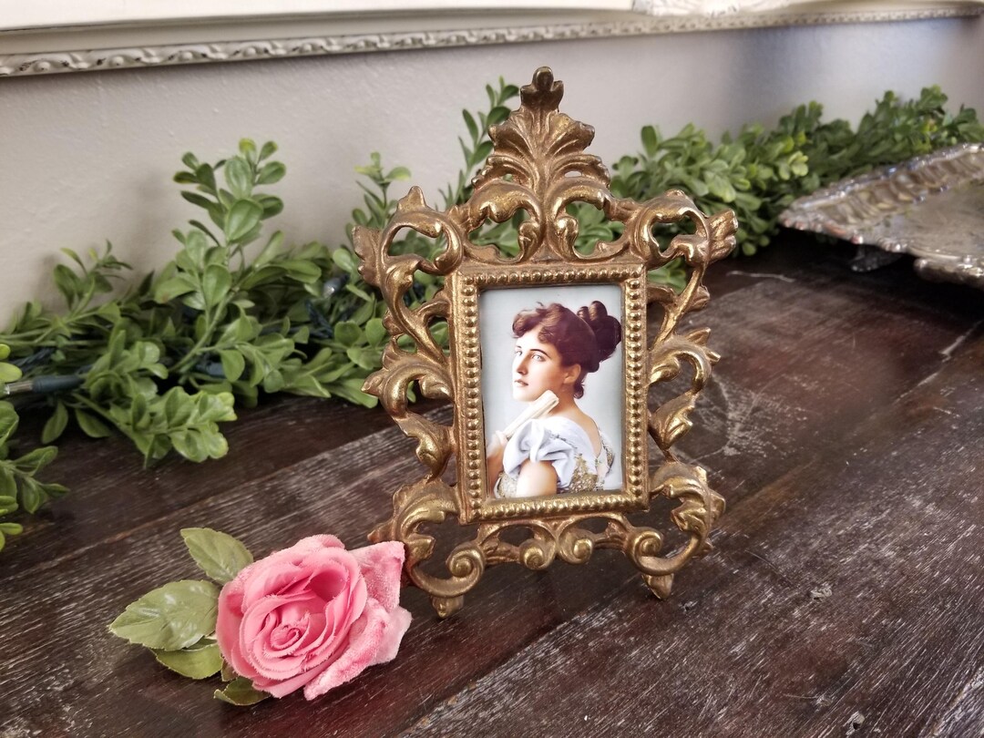 Antique Ornate Cast Iron Gilt Picture Frame With Easel Stand - Etsy