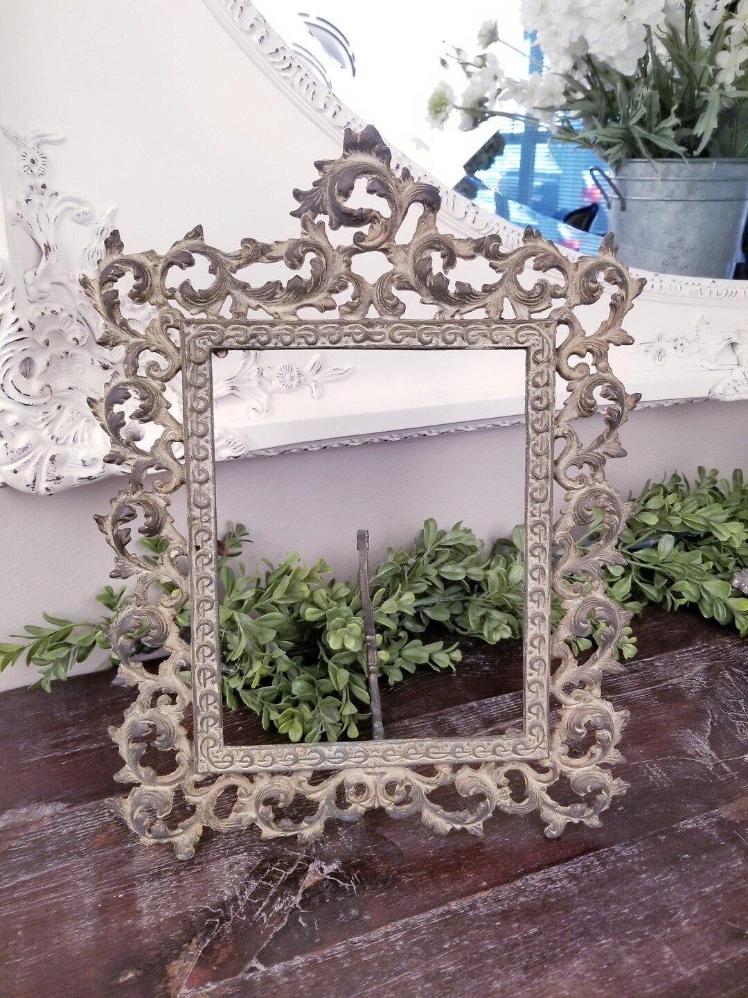 Antique Victorian Ornate Large Cast Iron Picture Frame 17" Tall * Self ...