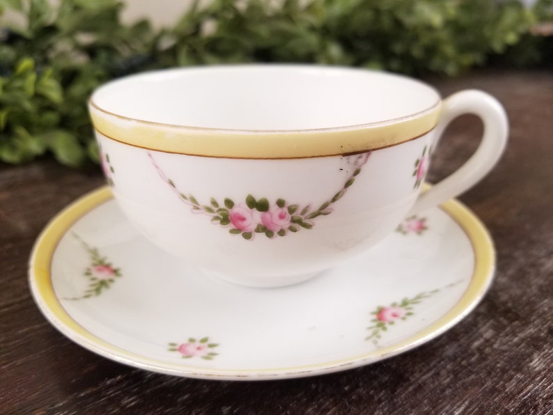 Vintage Pair Noritake Morimura Demitasse Pink Rose Garlands W/ Yellow ...