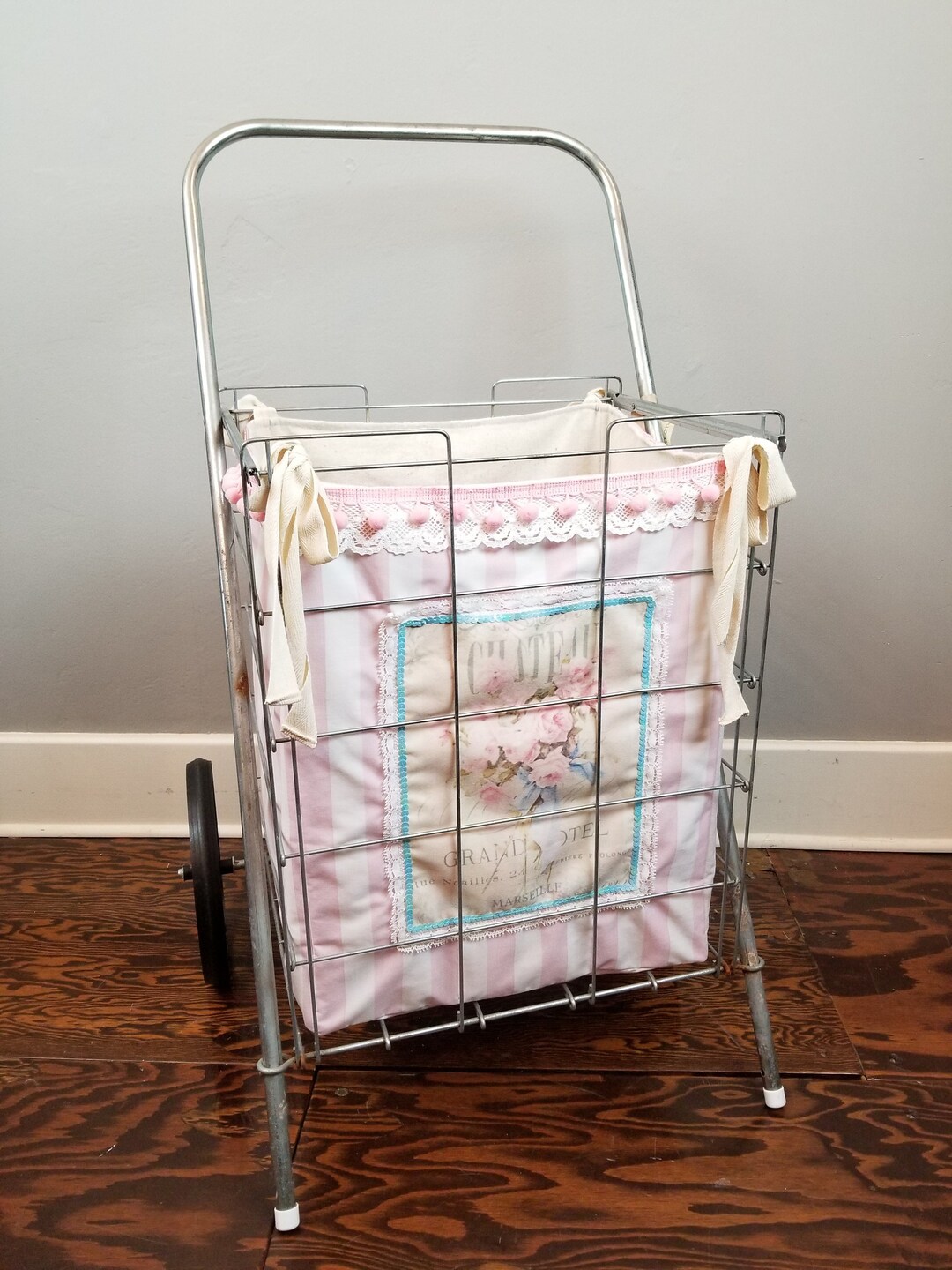 Folding Flea Market Cart With Custom Hand Made Lining With Pink Stipes ...
