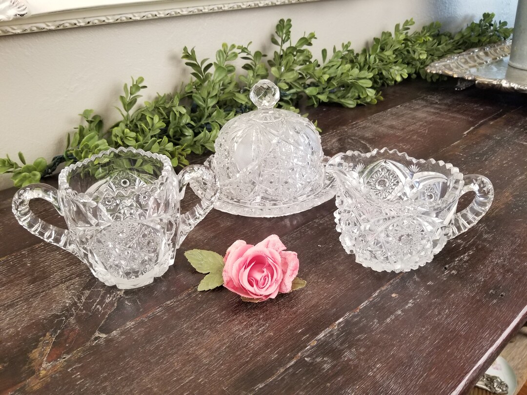 Antique EAPG Mckee Prescut Fentec Pattern C.1904 Creamer, Sugar Bowl ...