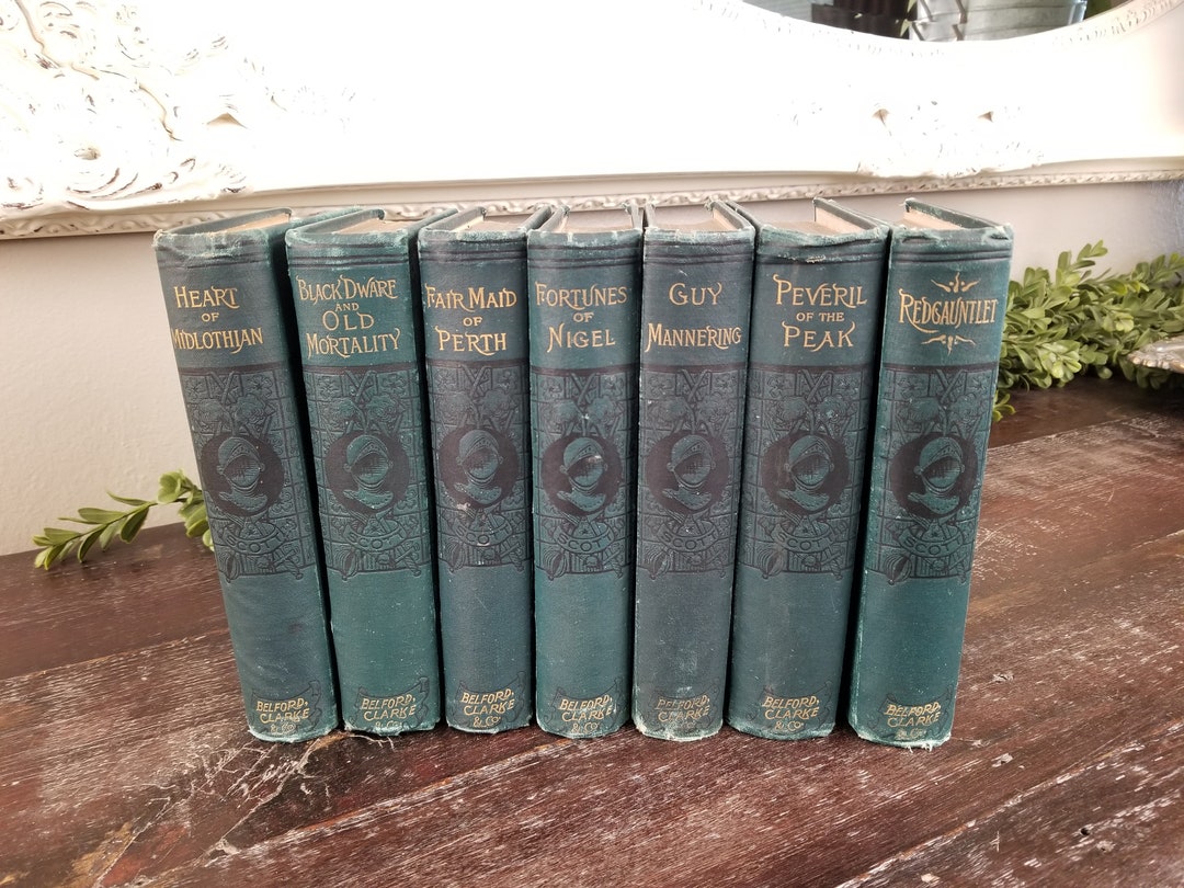 Set of 7 Antique Waverly Novels by Sir Walter Scott C. 1880 * Green ...