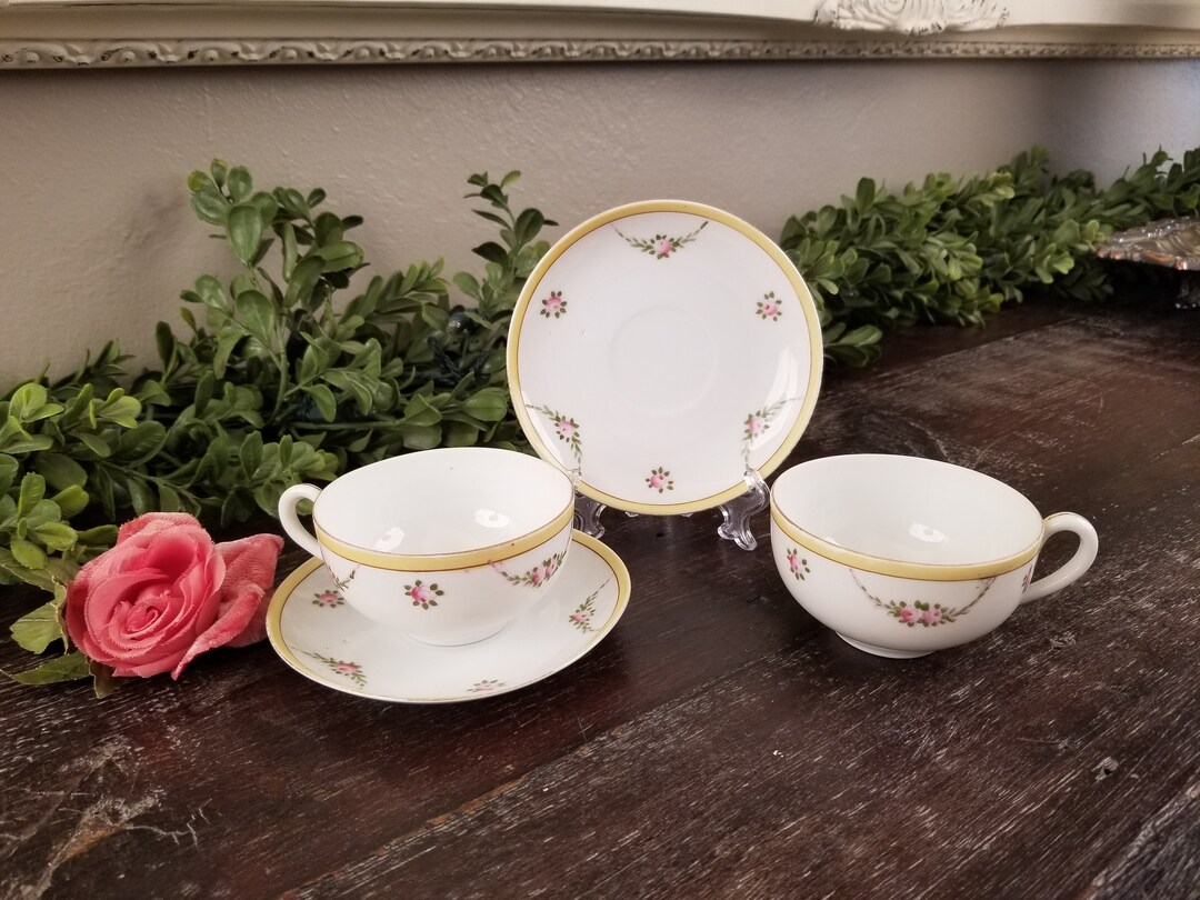 Vintage Pair Noritake Morimura Demitasse Pink Rose Garlands W/ Yellow ...