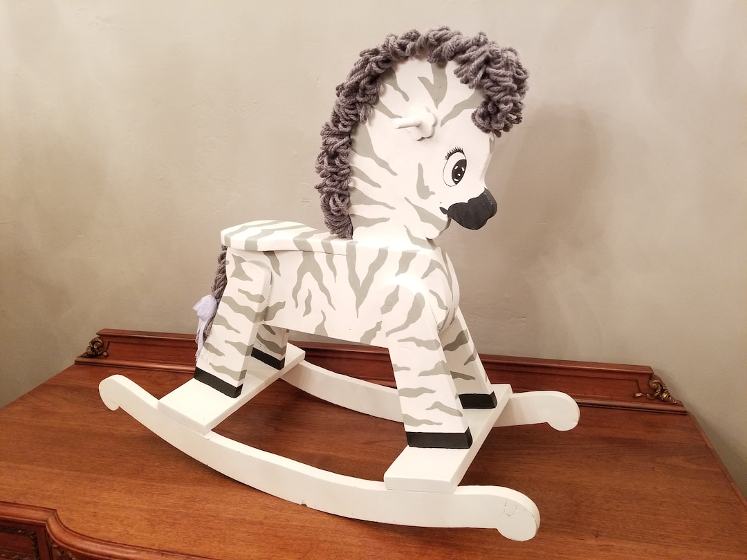 Vintage Hand Painted Wooden Zebra Rocking Horse With New Mane & Tail - Etsy