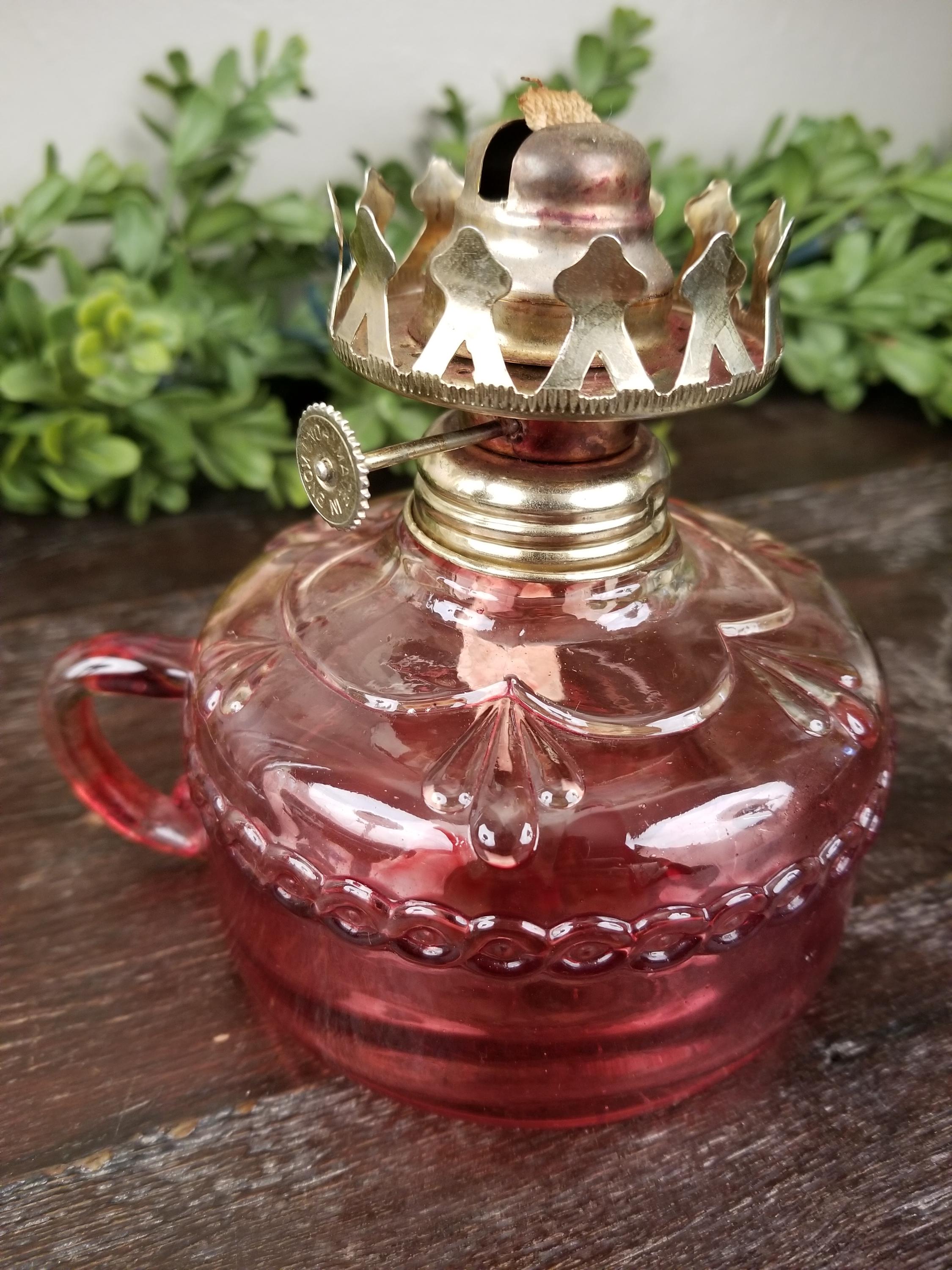 Vintage Light Red Glass Kerosene Oil Finger Lamp W/wick New Chimney ...