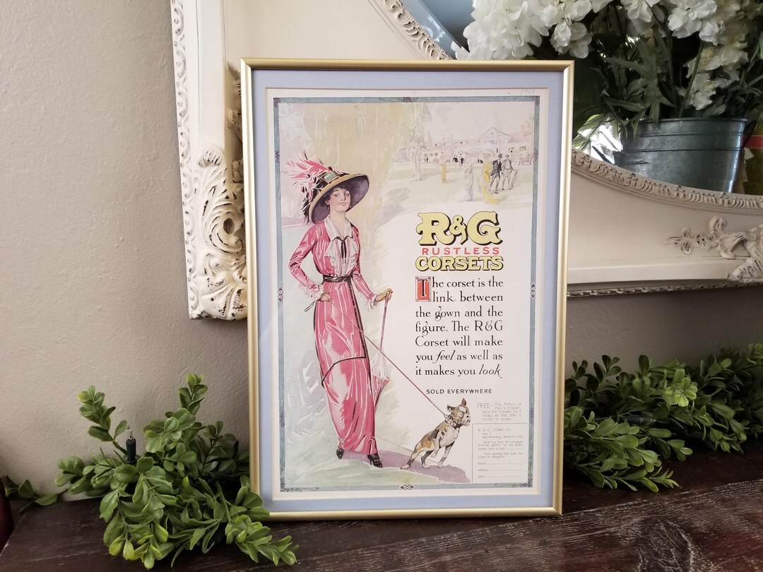 Antique Rare 1913 R&G Corset Magazine Advertisement Framed 10" X 15 ...
