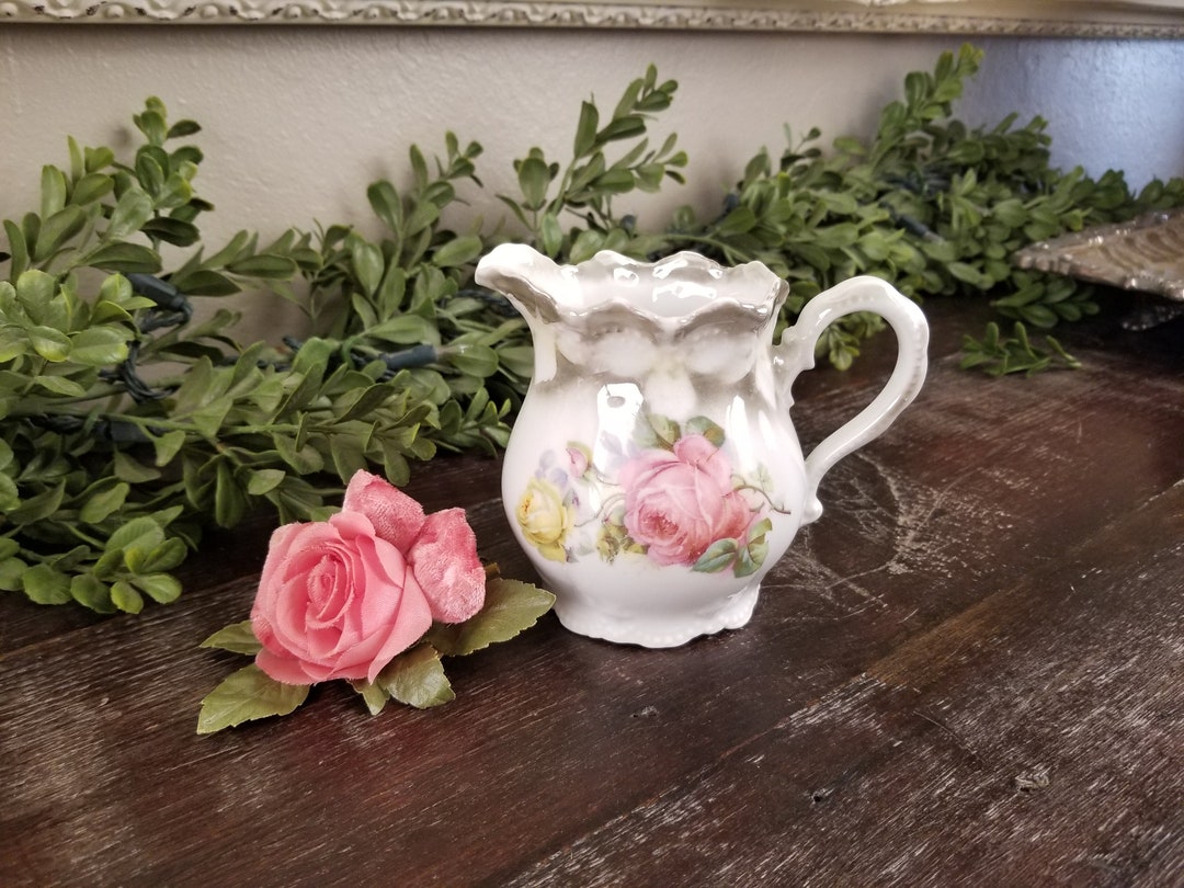 Antique Leuchtenburg German Porcelain Luster Creamer With Pink Cabbage Roses - Etsy