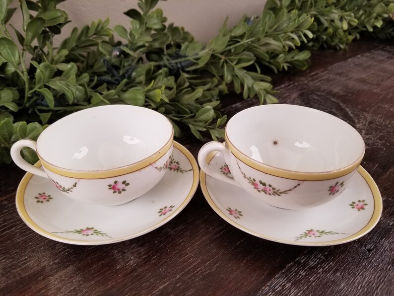 Vintage Pair Noritake Morimura Demitasse Pink Rose Garlands W/ Yellow ...