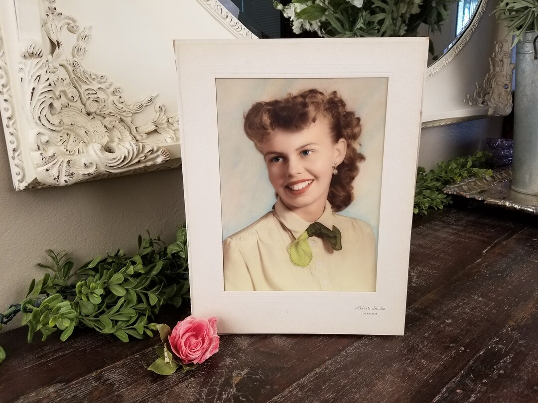 Vintage 1950's Hand Tinted Color 8 X 10 Portrait of Young Lady in ...