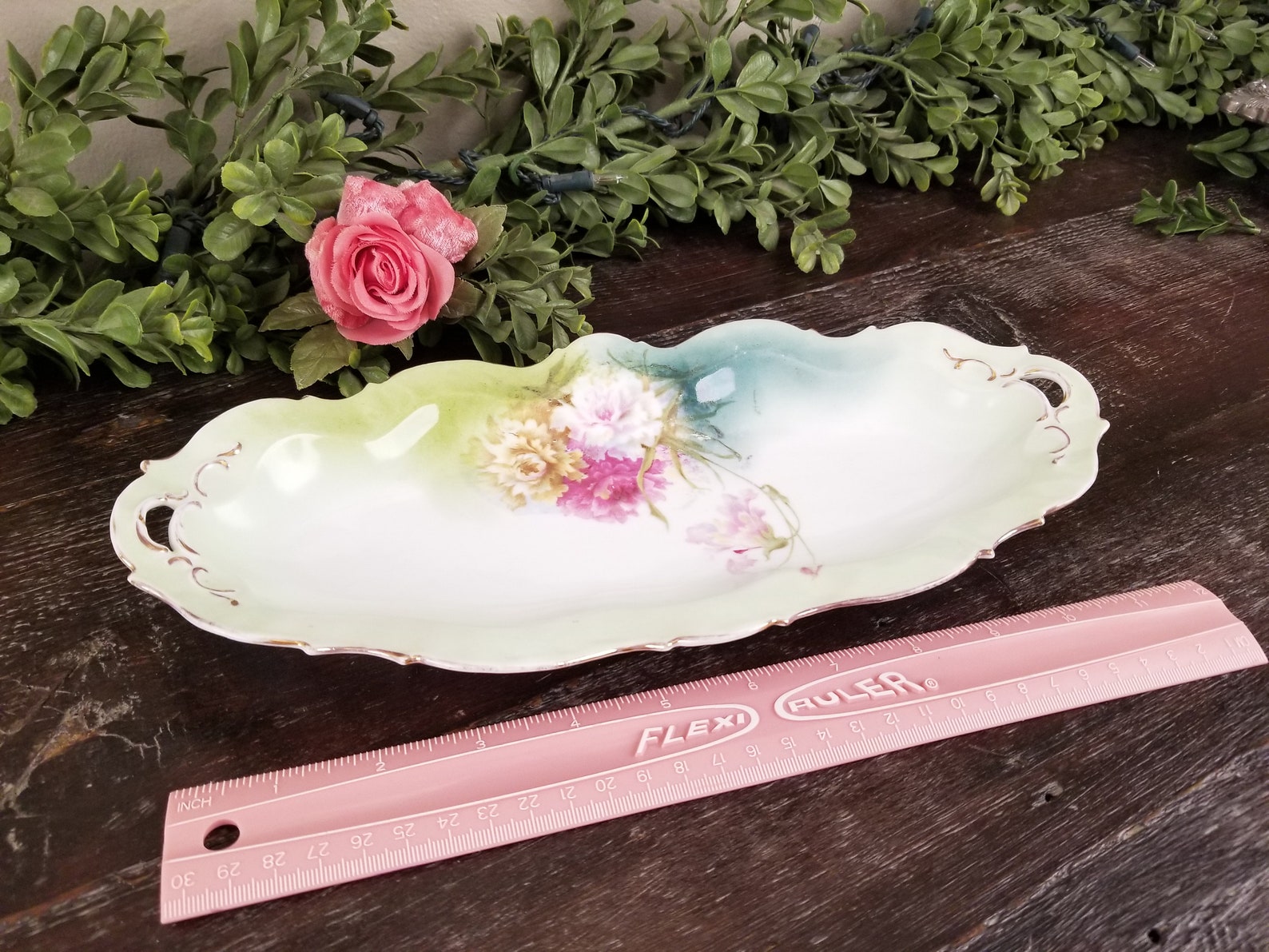 Antique German 12 1/4" Oval Celery or Relish Dish With Florals ...