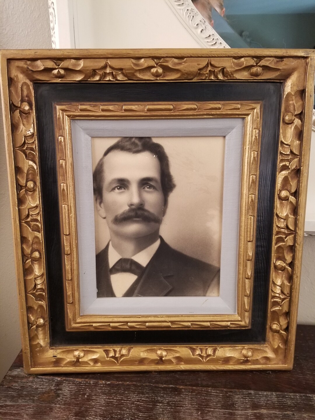 Antique Photo of Gentleman With Mustache in Sirocco Gilt & Black Frame ...