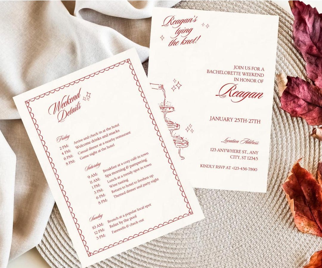 Editable Bachelorette Weekend Invitation Template With Itinerary (5x7 ...