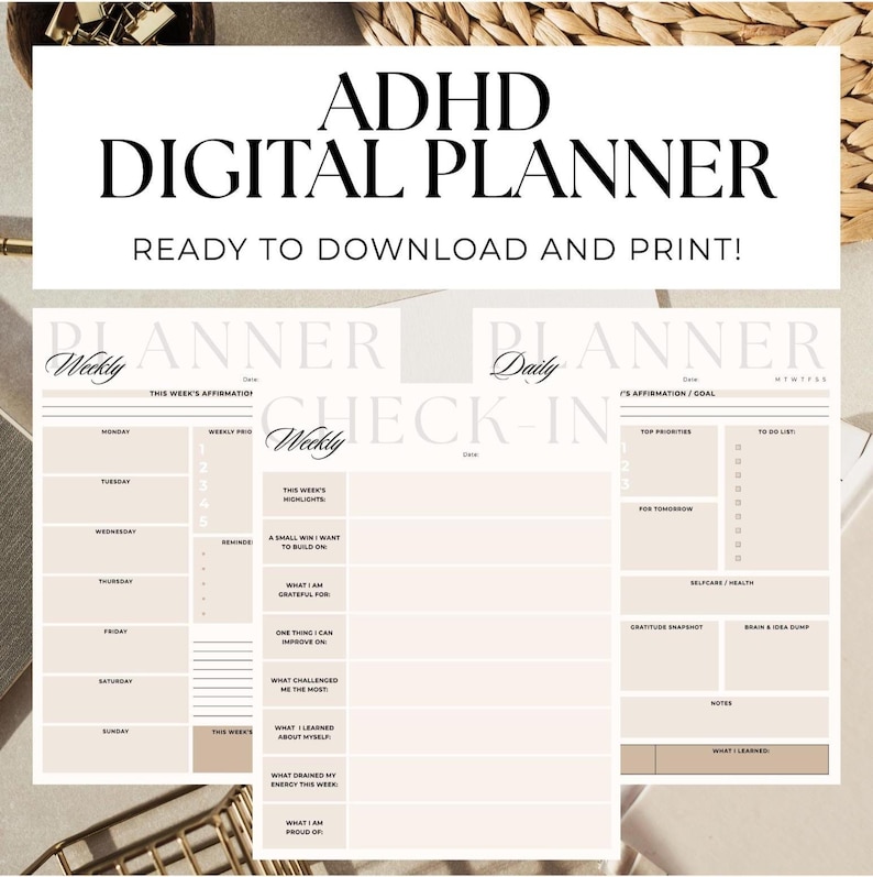 ADHD Daily & Weekly Planner | Printable Digital Planner for Focus, Time ...