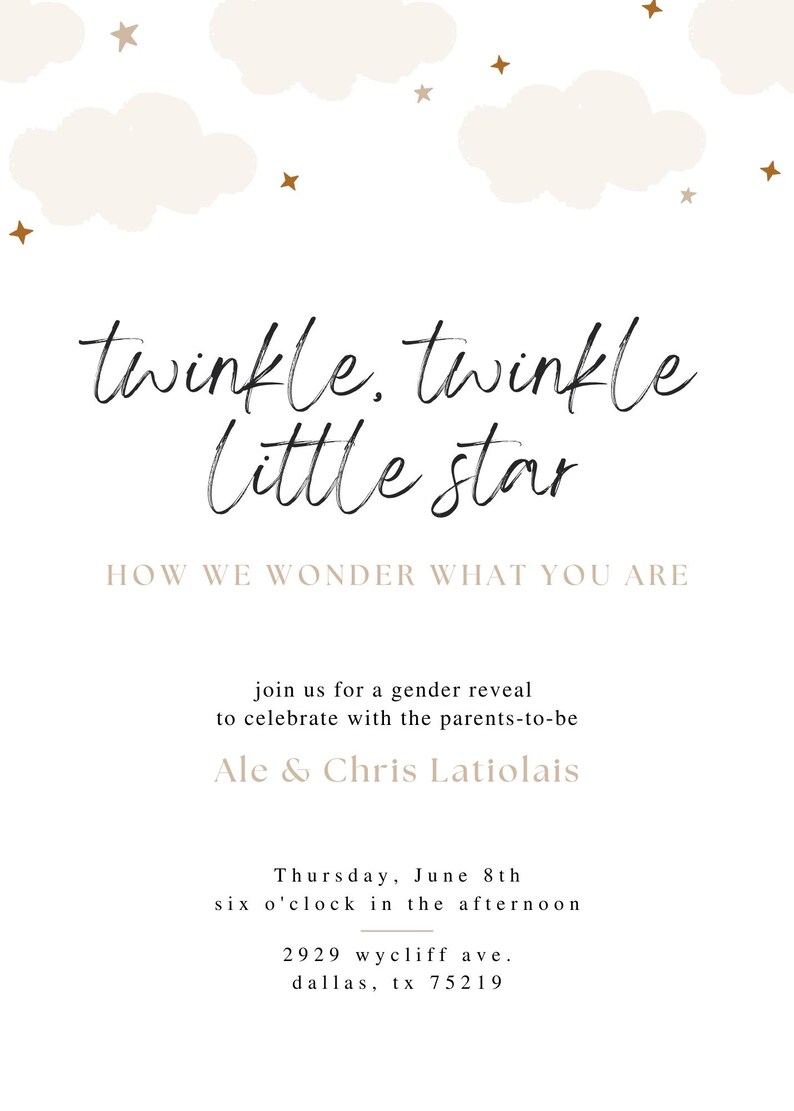 Editable Gender Reveal Invitation: Twinkle Star Theme (canva Template ...