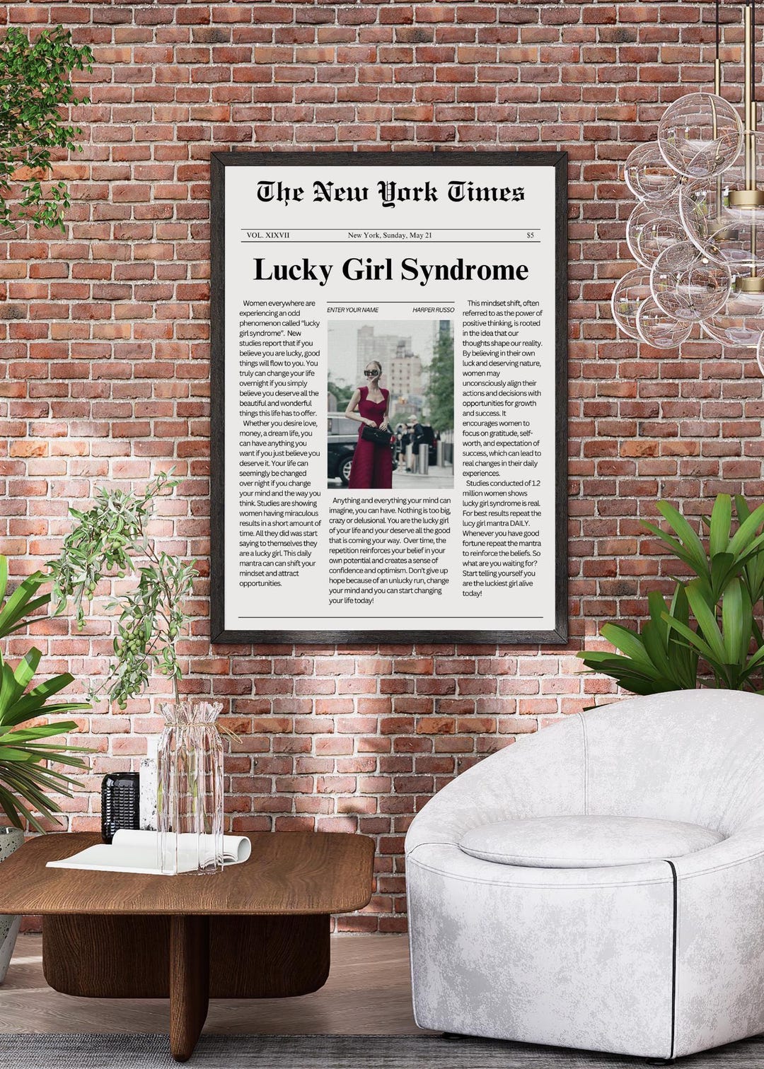 Chic Printable Newspaper Poster - Lucky Girl Wall Art - Editable Canva ...