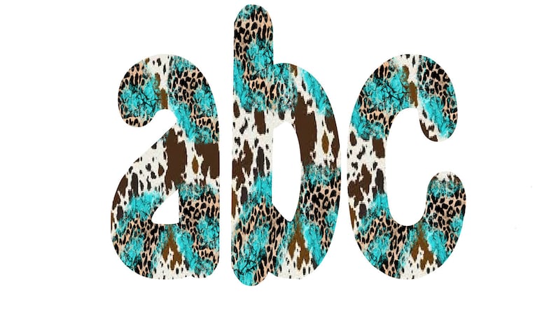 Cow Print Turquoise Alpha Font Sublimation Design Download - Etsy