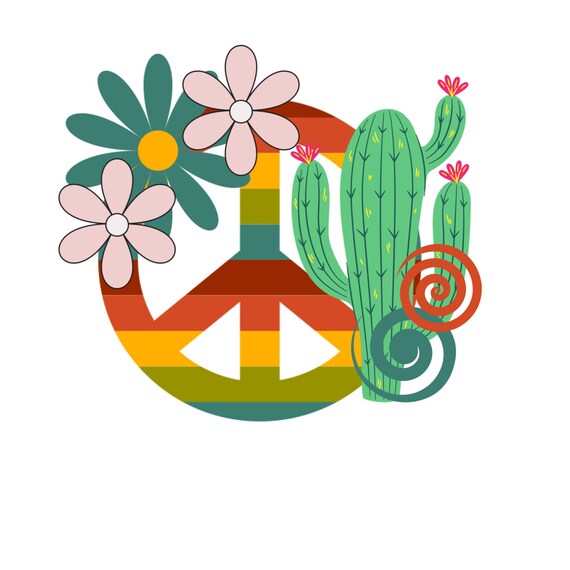 Retro Peace Sign Cactus Vintage Sublimation Design Download - Etsy