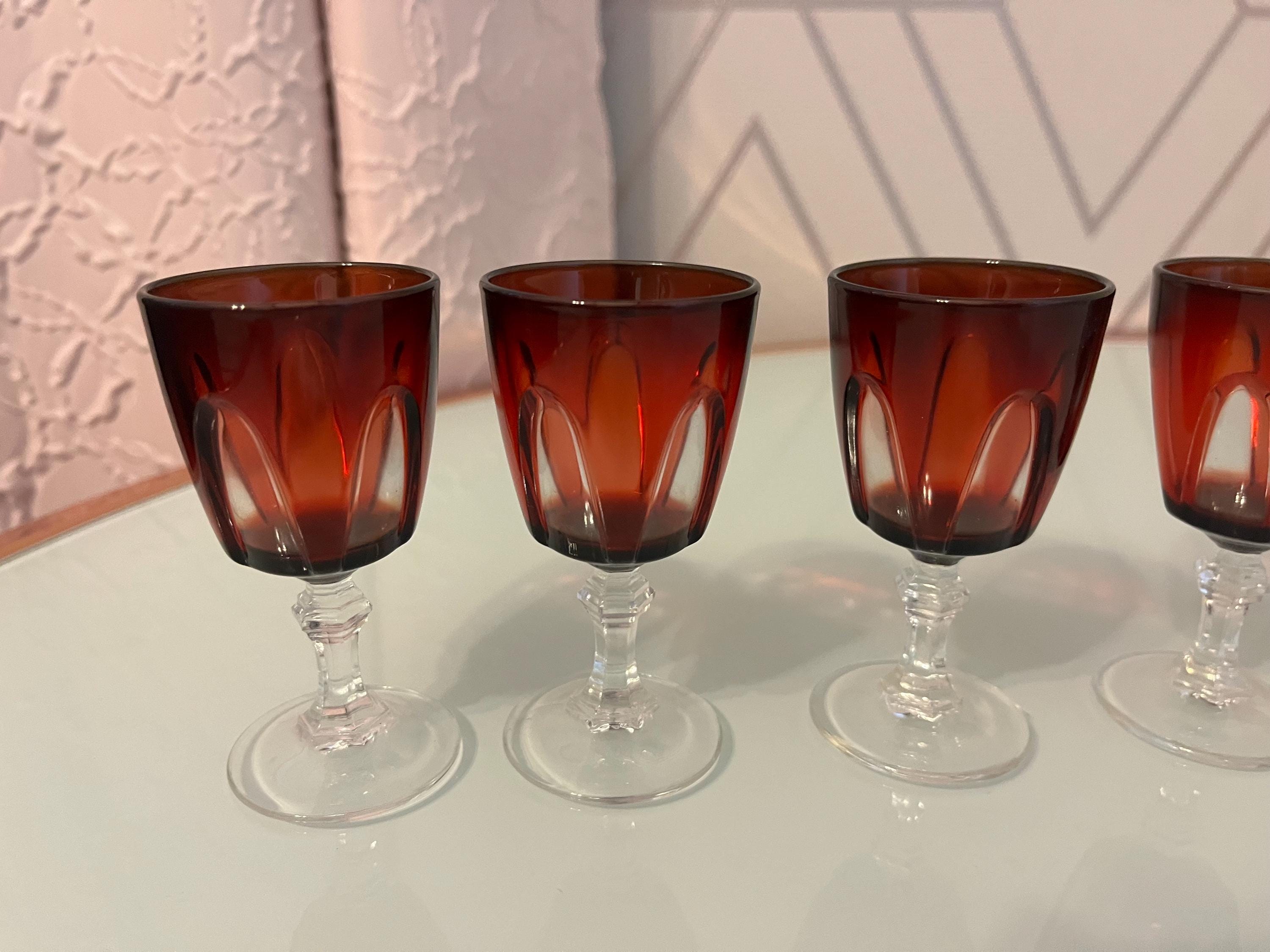Vintage Crystal Ruby Cordial Glasses Set of 5 Burgundy Shot Wine Gothic ...