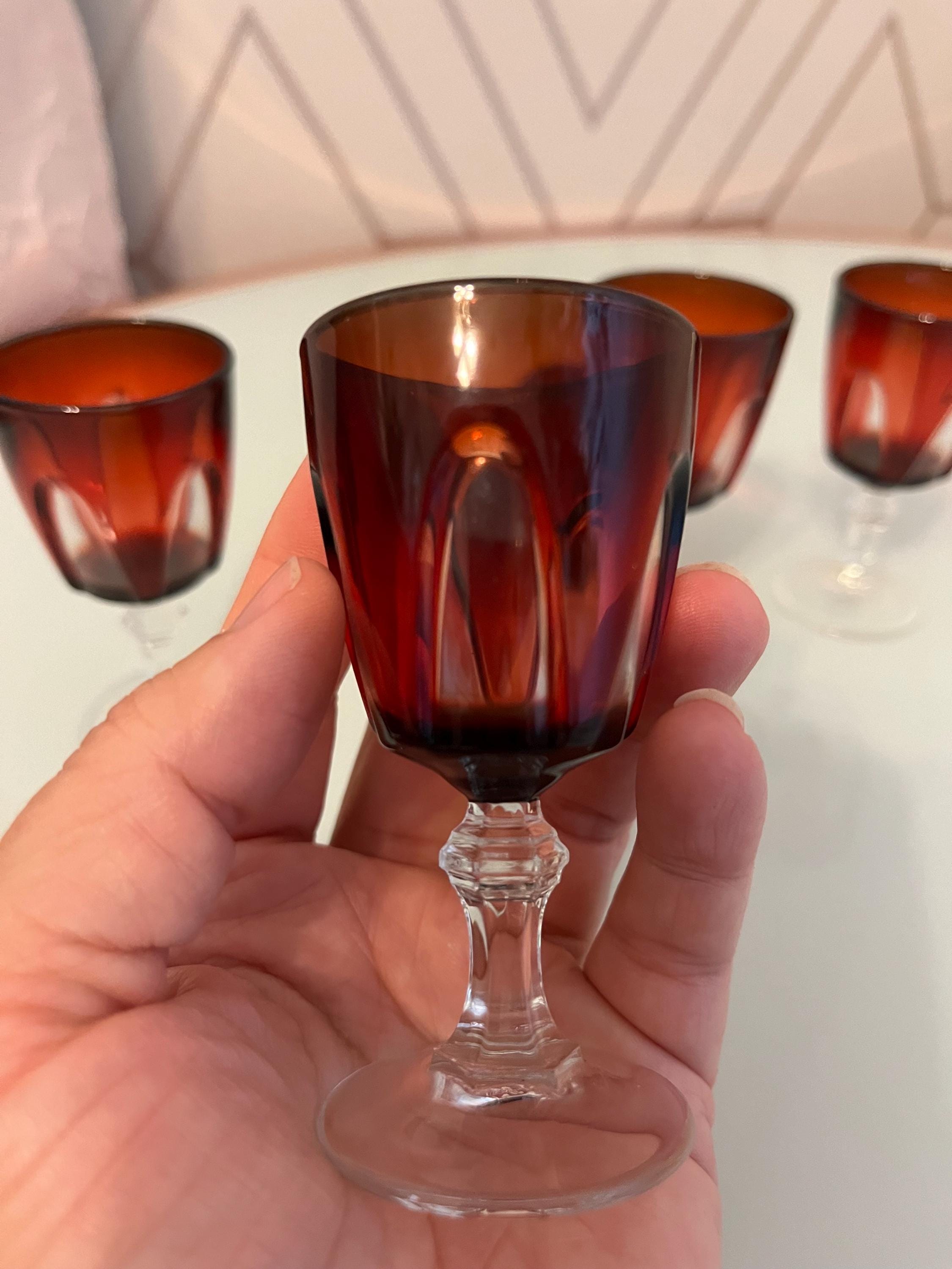 Vintage Crystal Ruby Cordial Glasses Set of 5 Burgundy Shot Wine Gothic ...