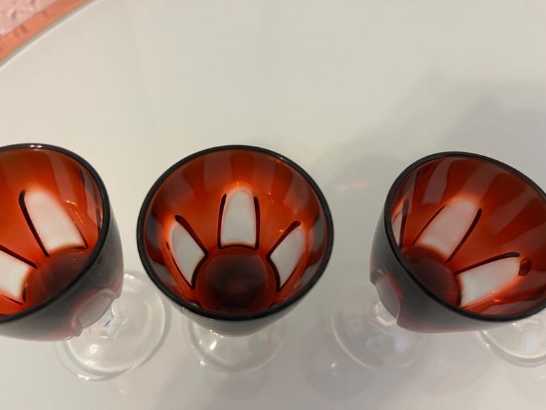 Vintage Crystal Ruby Cordial Glasses Set of 5 Burgundy Shot Wine Gothic ...