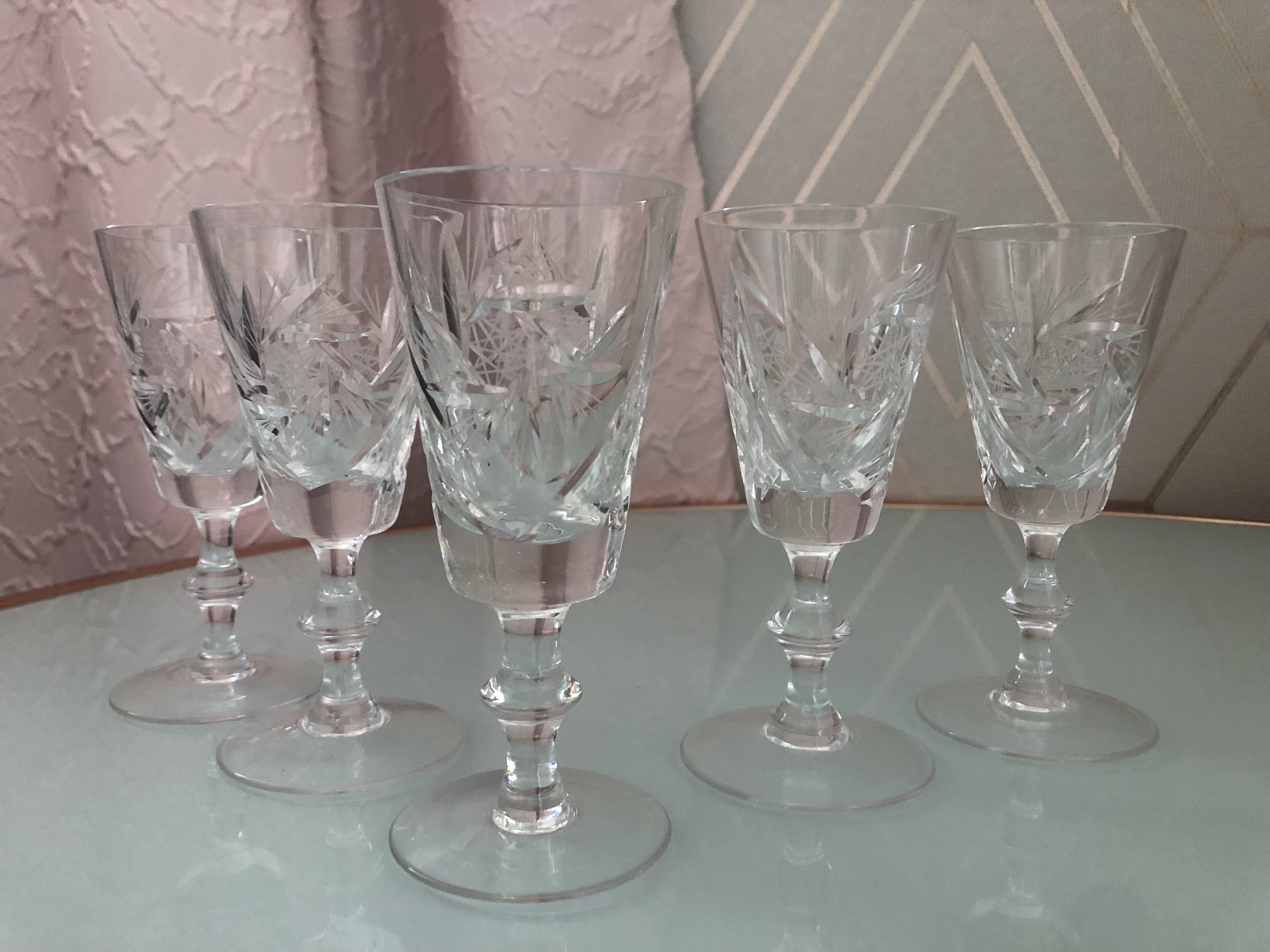 RARE Vintage Crystal Sherry Wine Glasses Pinwheel Sears Set 5 Hungary ...
