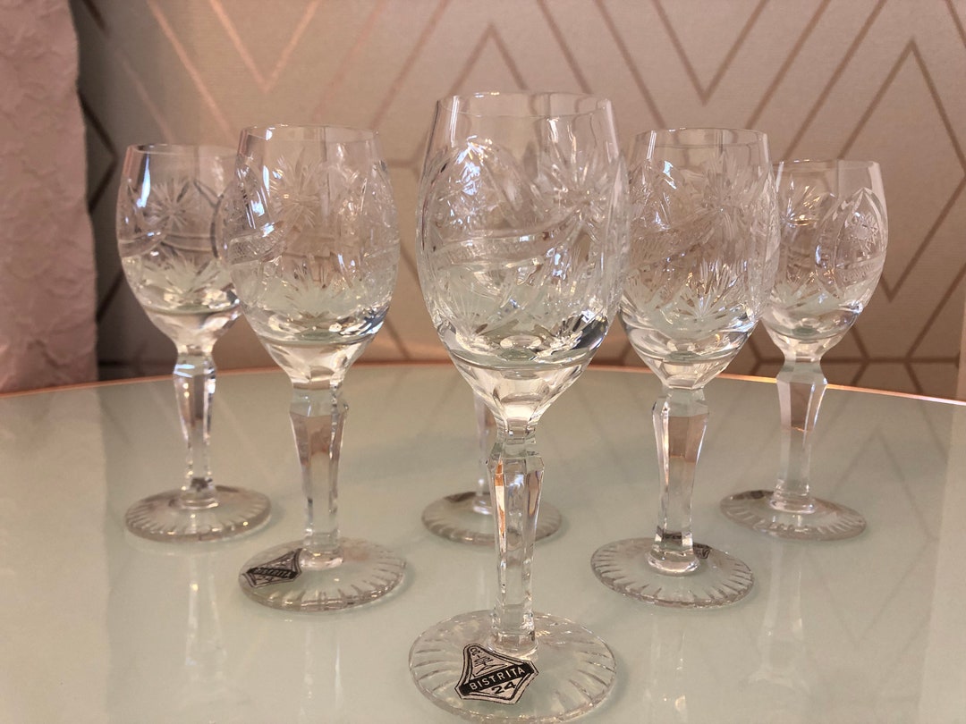 Vintage Brilliant Hand Cut Crystal Set of 6 Wine Cordial Sherry Port ...