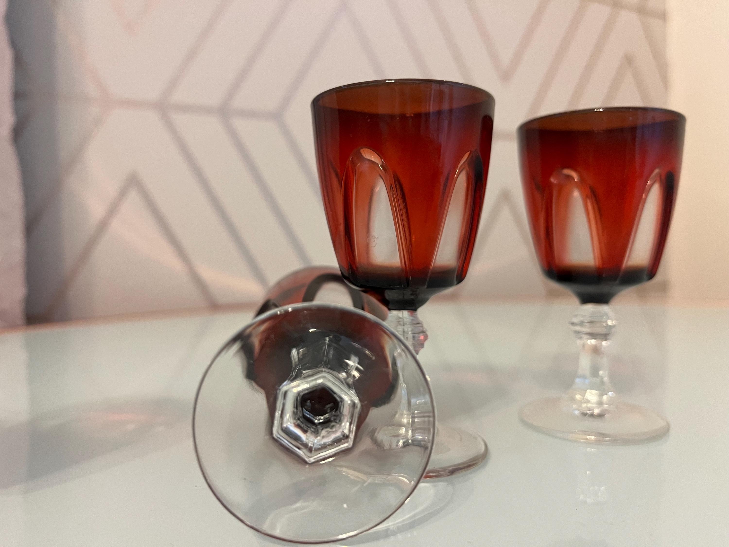 Vintage Crystal Ruby Cordial Glasses Set of 5 Burgundy Shot Wine Gothic ...