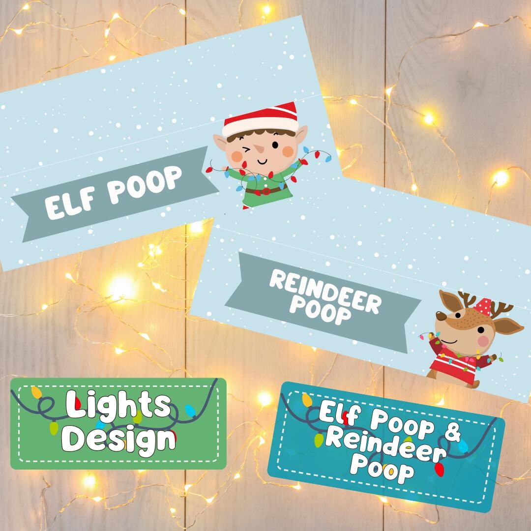 LIGHTS DESIGN Elf Poop & Reindeer Poop Christmas Treat Bag Labels Funny ...