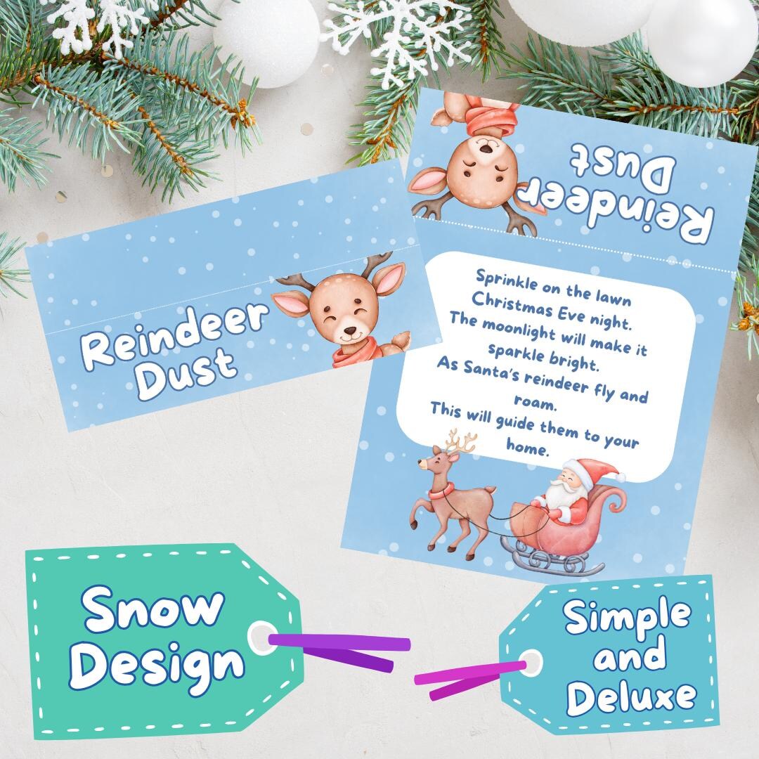 SNOW DESIGN Reindeer Dust Christmas Treat Bag Labels Funny Elf Props ...