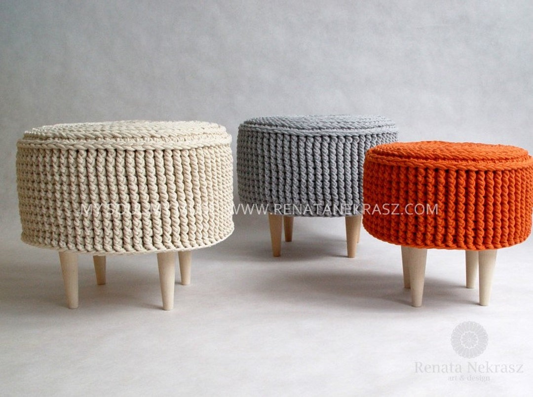 Crochet Pouf, Crochet Footstool, Round Pouf, Knitted Pouf, Knitted ...