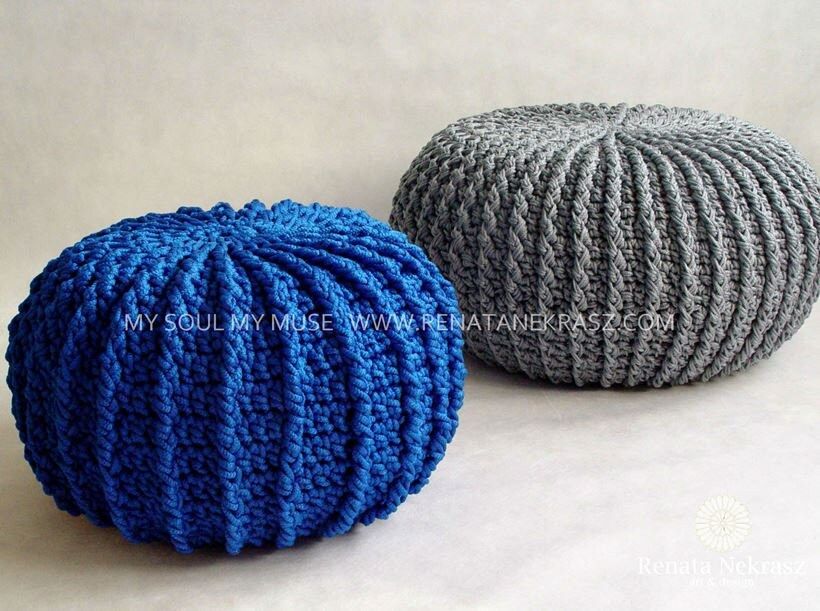 Crochet Pouf, Crochet Footstool, Round Pouf, Knitted Pouf, Knitted ...