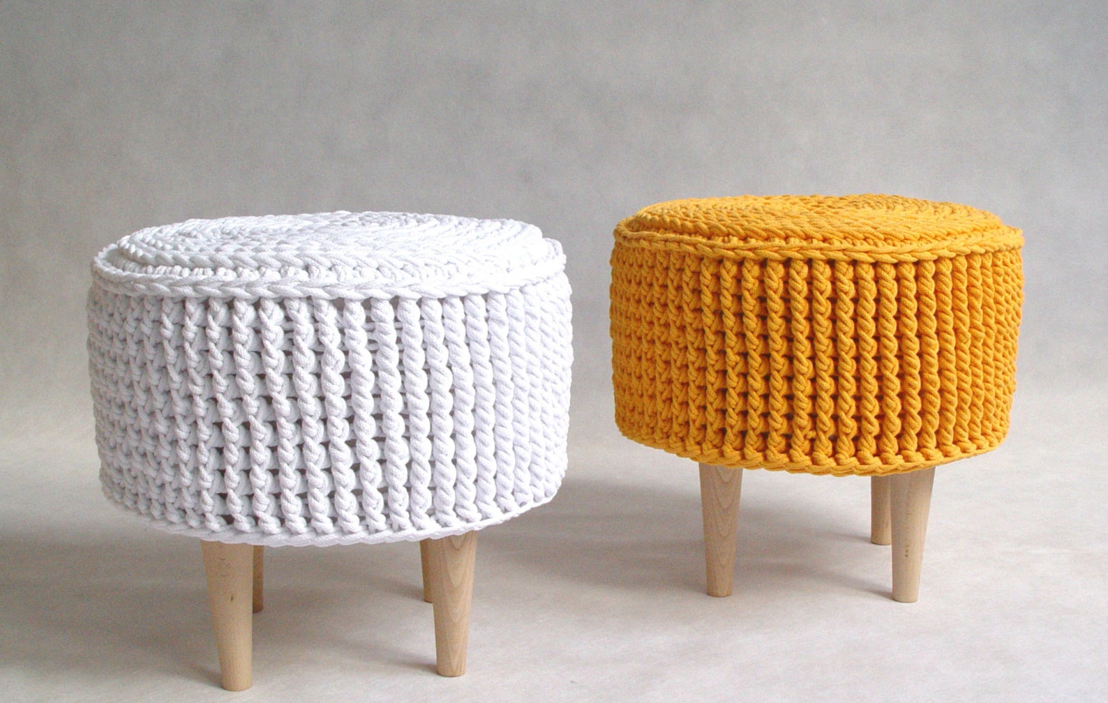 White Crochet Pouf Crochet Footstool Round Pouf Knitted - Etsy
