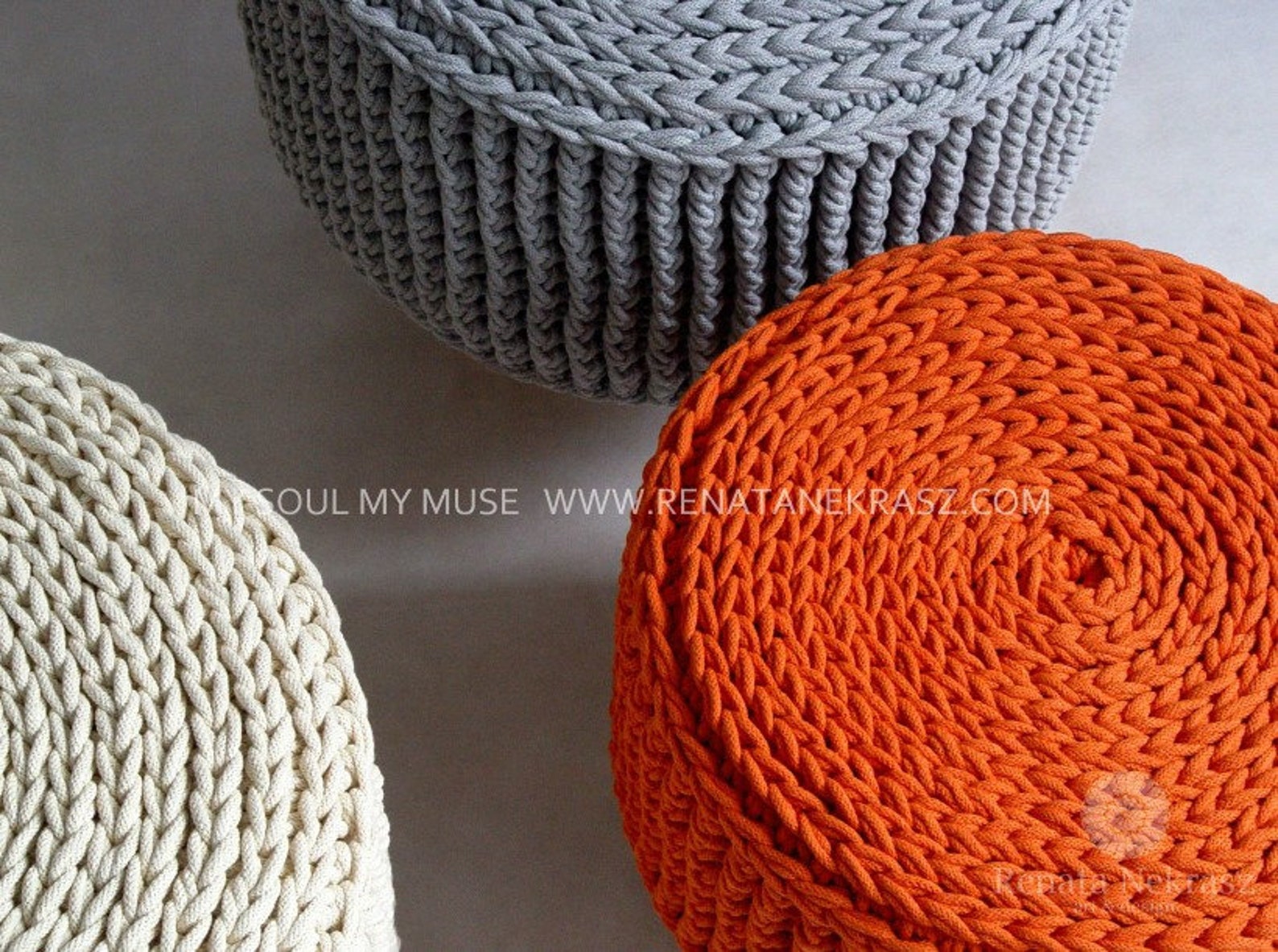 Crochet Pouf, Crochet Footstool, Round Pouf, Knitted Pouf, Knitted ...