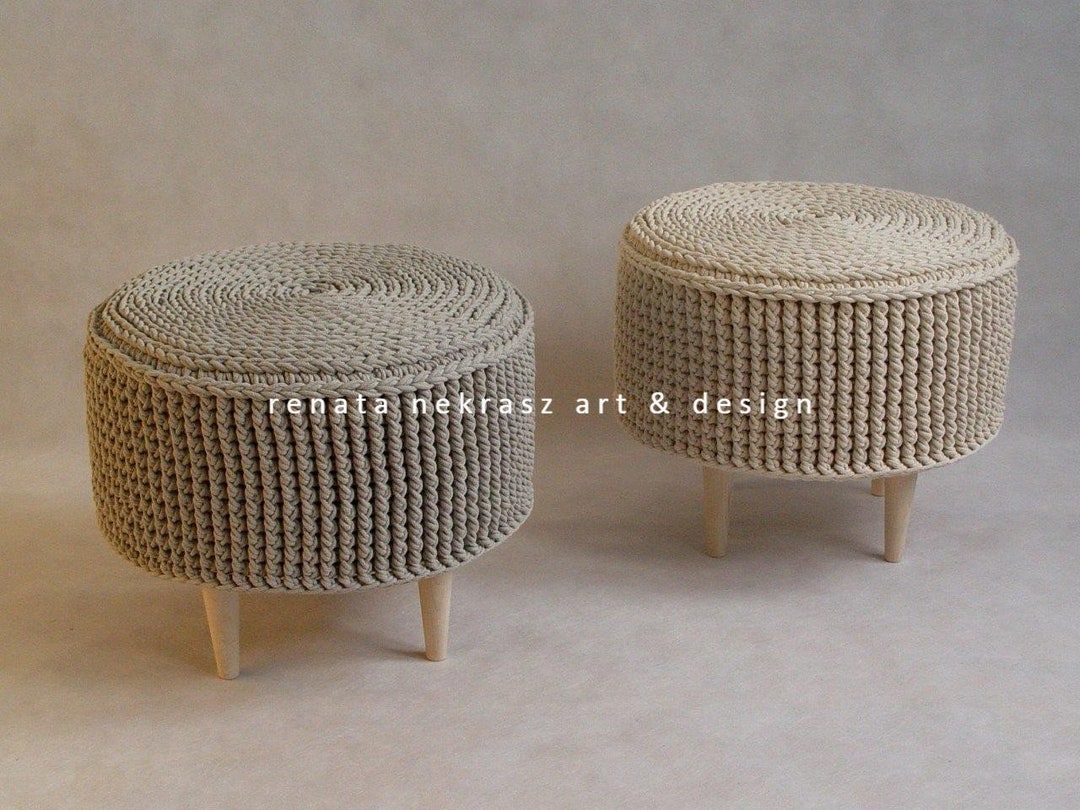 Crochet Pouf, Crochet Footstool, Round Pouf, Knitted Pouf, Knitted ...