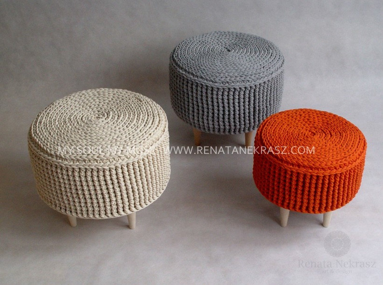 Crochet Pouf, Crochet Footstool, Round Pouf, Knitted Pouf, Knitted ...