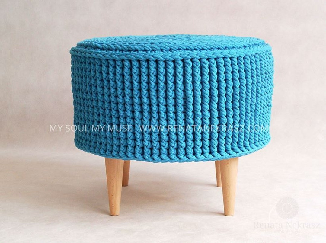 Crochet Pouf, Crochet Footstool, Round Pouf, Knitted Pouf, Knitted ...