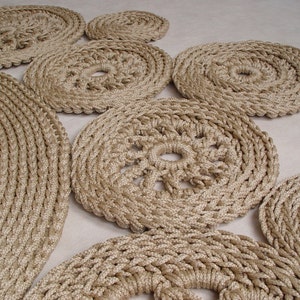 Beige, Cotton Cord, Round Rug, Crochet Rug, Crochet Carpet, Knitted ...