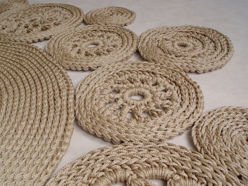 Beige, Cotton Cord, Round Rug, Crochet Rug, Crochet Carpet, Knitted ...