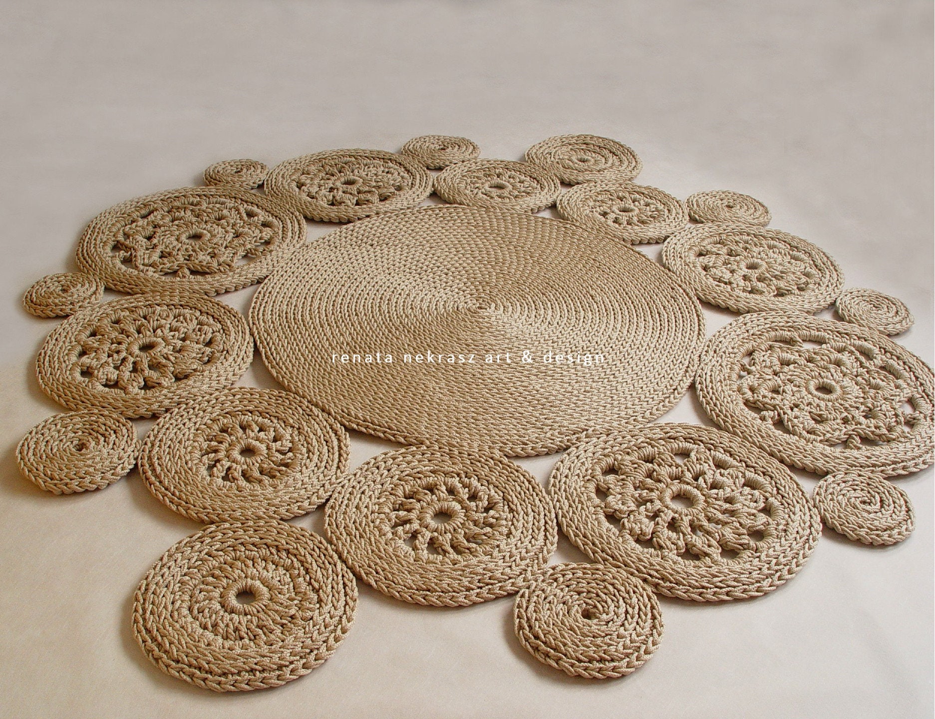 Beige, Cotton Cord, Round Rug, Crochet Rug, Crochet Carpet, Knitted ...