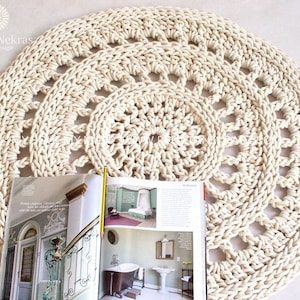 Ecru, Cotton Rope, Round Rug, Crochet Rug, Crochet Carpet, Knitted ...