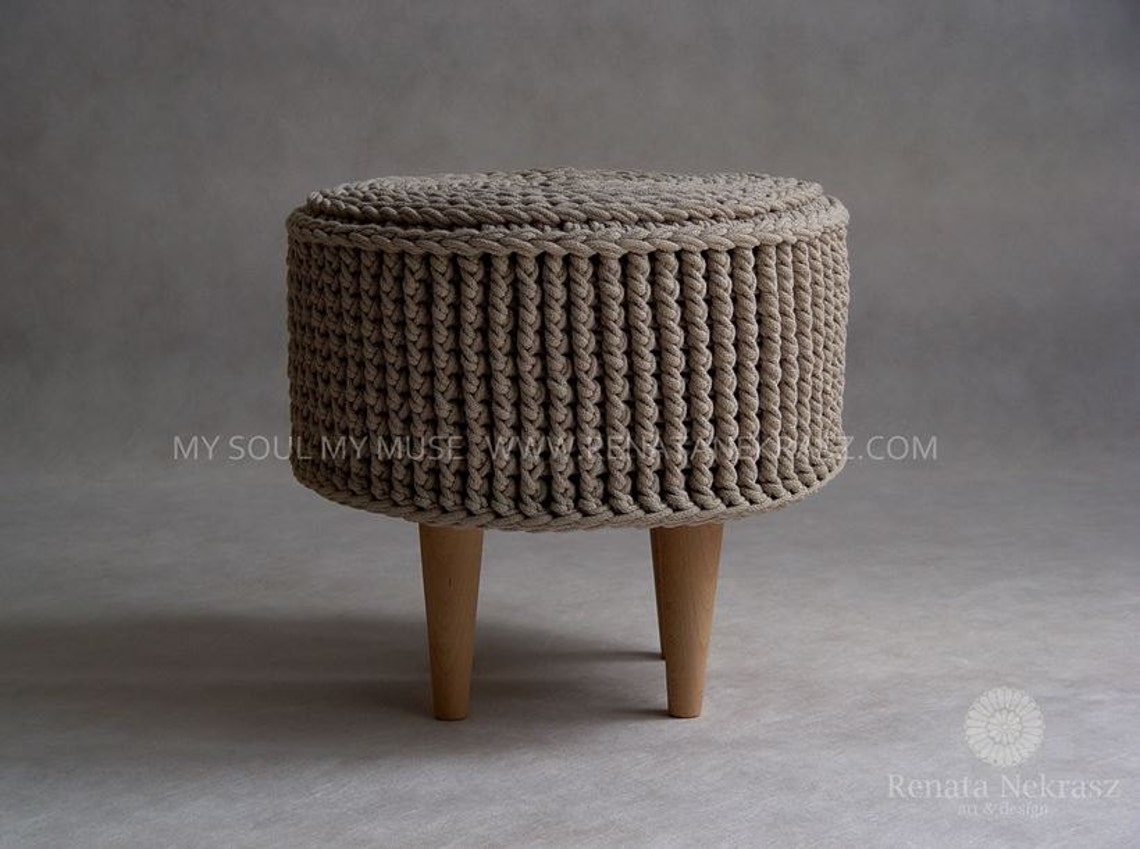 Crochet Pouf Crochet Footstool Round Pouf Knitted Pouf - Etsy